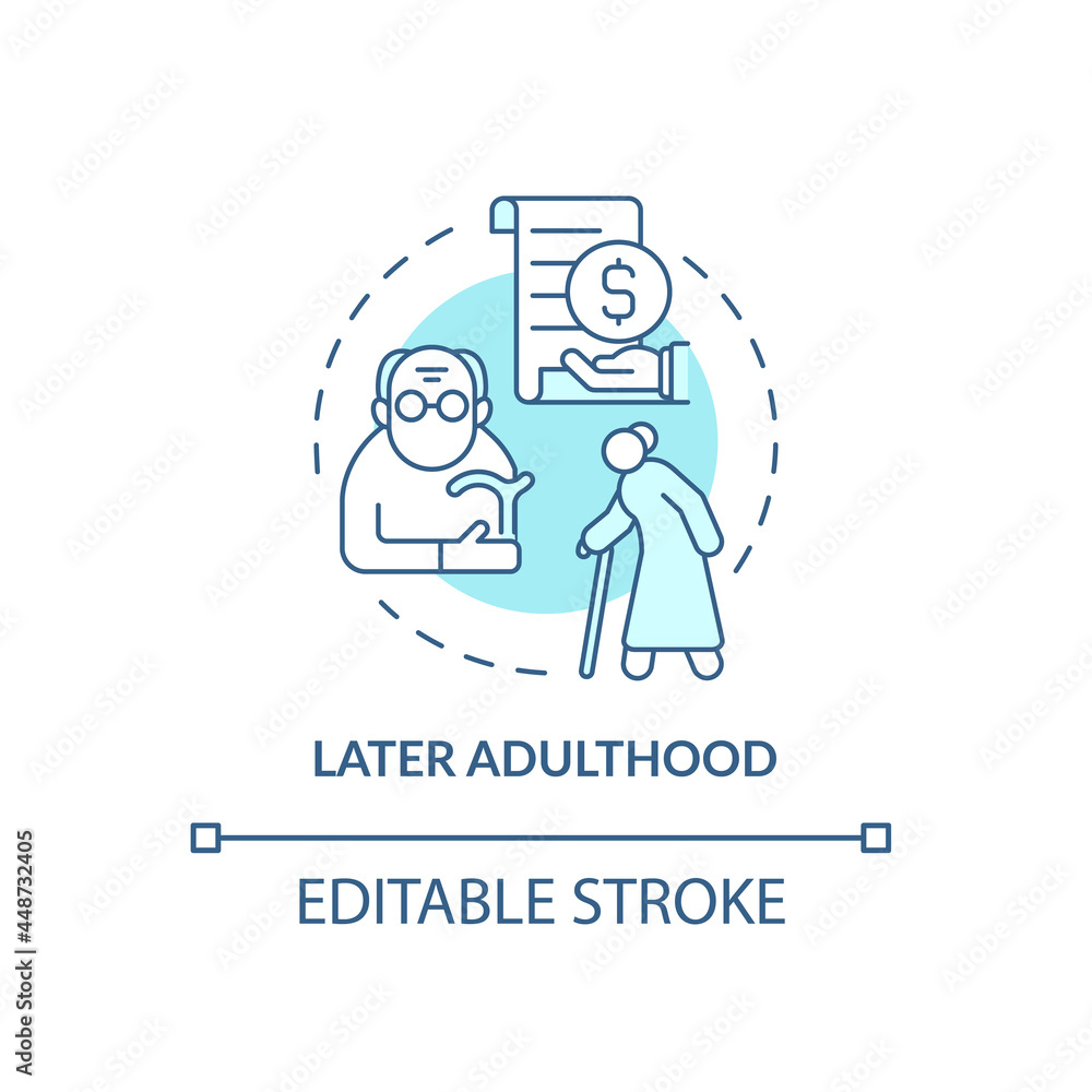 Later adulthood period concept icon. Aging problem. Life meaning ...