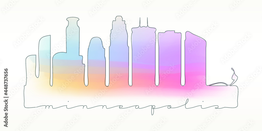 Minneapolis, MN, USA Skyline Watercolor City Illustration. Famous ...