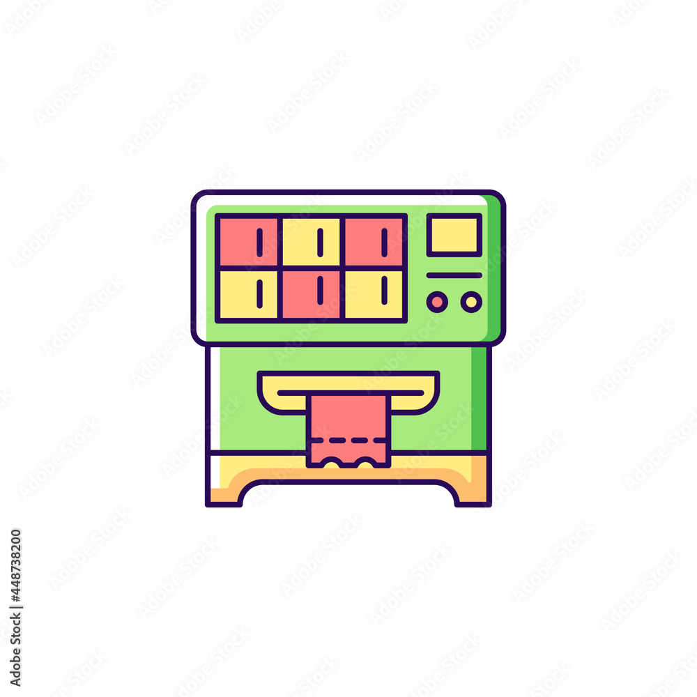 Lottery ticket vending machine RGB color icon. Dispensing lottery ...