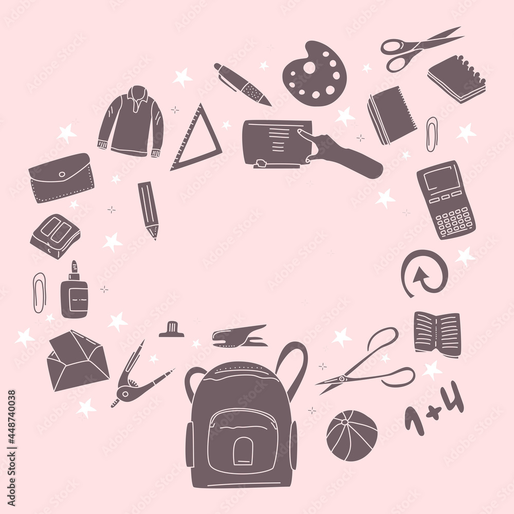 Stationery set in doodle style for store.Back to school concept with ...