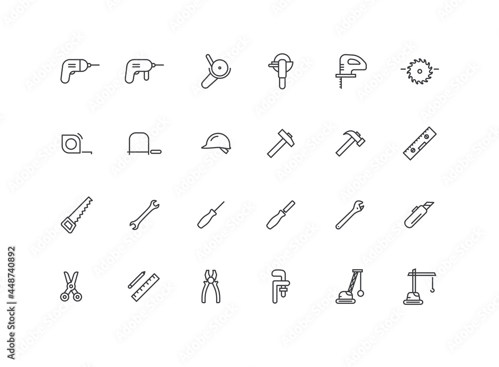 Editable Outline vector repair tools icon set isolated on white ...