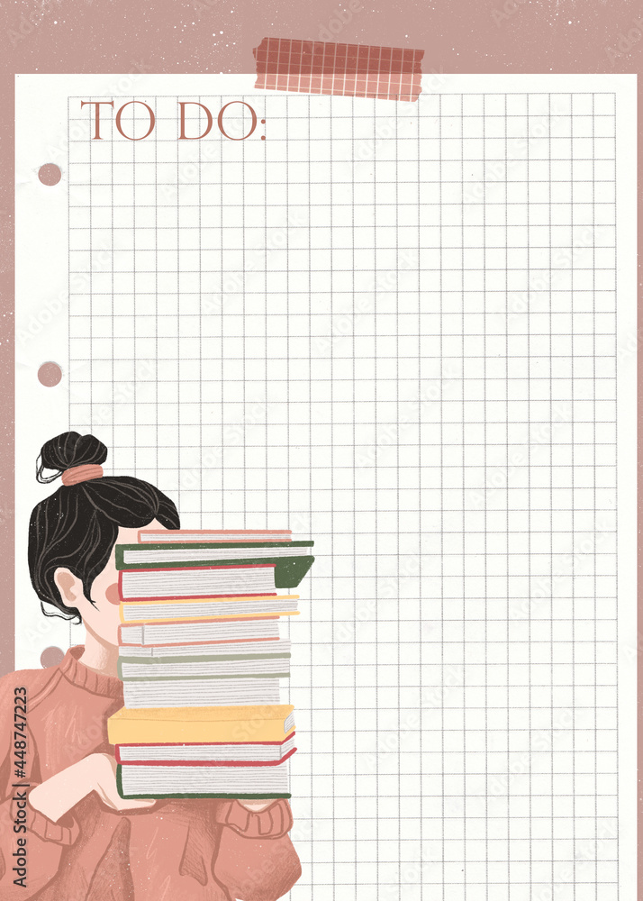 To-do list template. Back to school, study. Girl with a stack of books ...