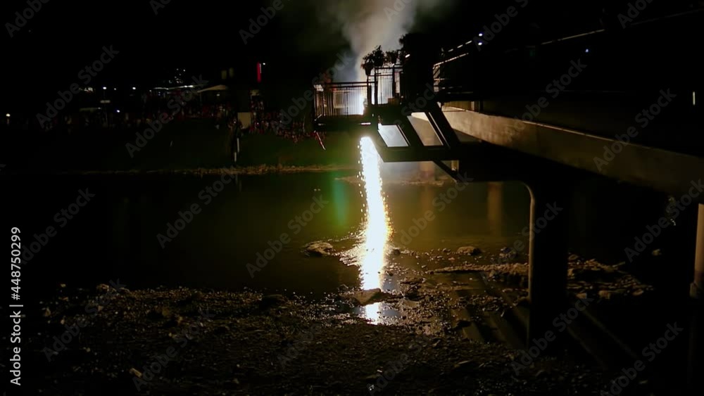 bridge Worker Fusing By Blow Torch on Silver Metal Sheet and Knocks ...