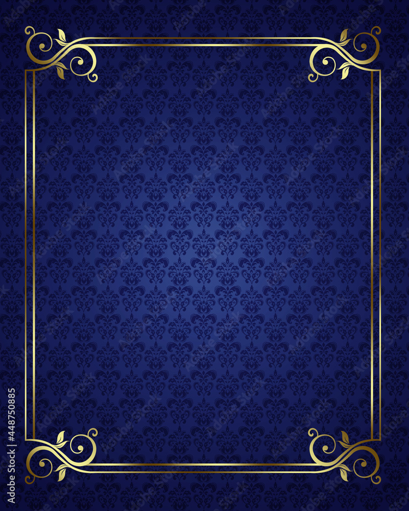 Gold border frame on blue pattern background-1 Stock Illustration ...