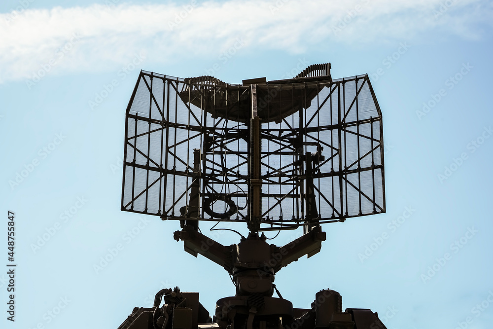 silhouette radar tower plane.Air defense radars of military mobile ...