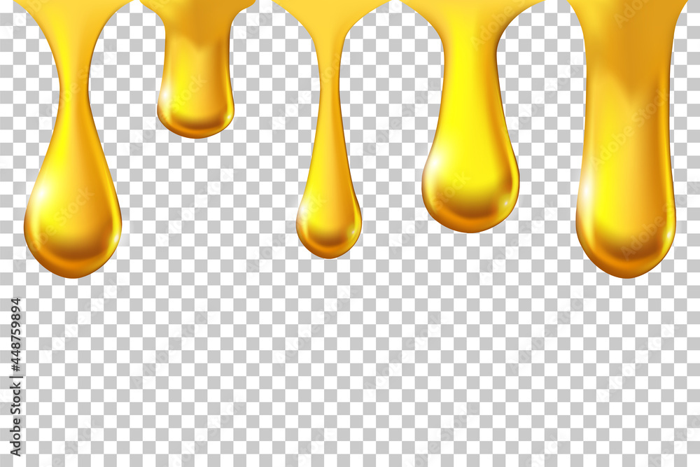 Vetor de Liquid honey syrup dripping. Yellow melted sauce flowing and ...