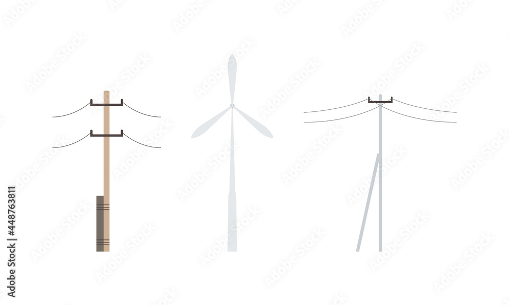 Electric Power Line Post and Windmill Generator as City Landscape ...
