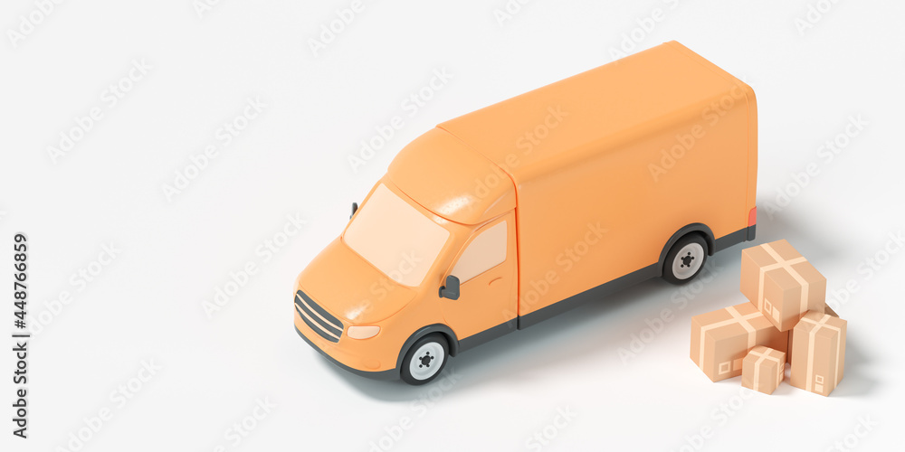3D Fast delivery service concept. delivery van with smartphone GPS map ...