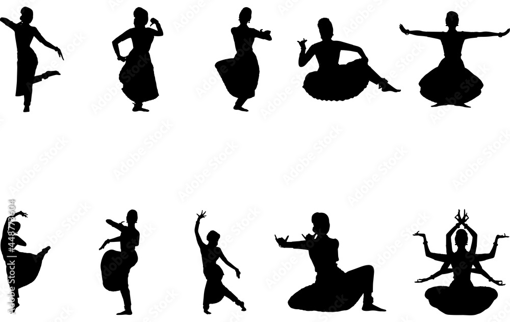 Bharatnatyam dance Silhouette Vector Stock Vector | Adobe Stock
