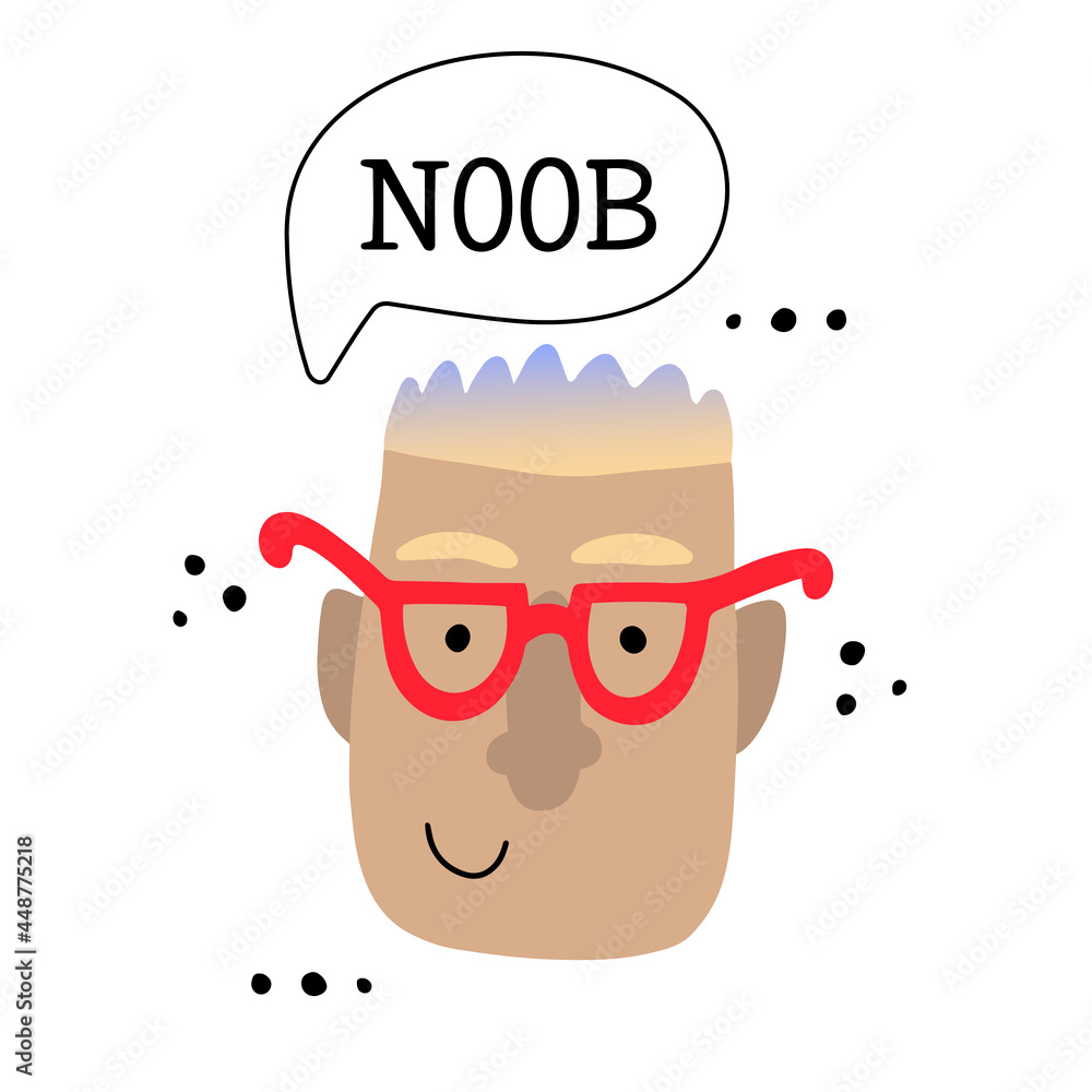 Young boy with gradient hair in red funky glasses and message cloud ...