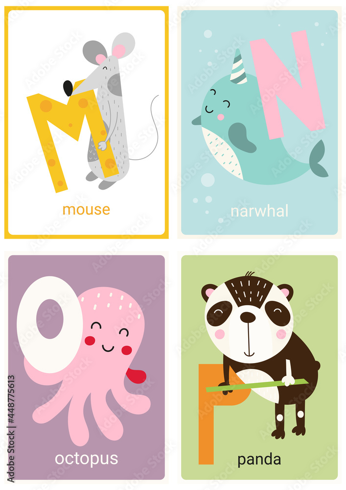 Alphabet cards for kids. Educational preschool learning ABC with ...