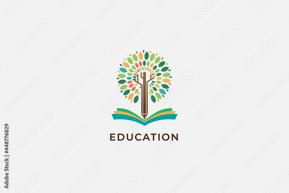 tree and book with pencil icon logo design - Vector abstract logo ...