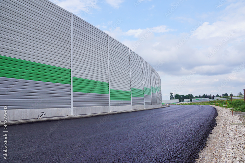Construction of the highway. Stage after installing barriers to protect ...