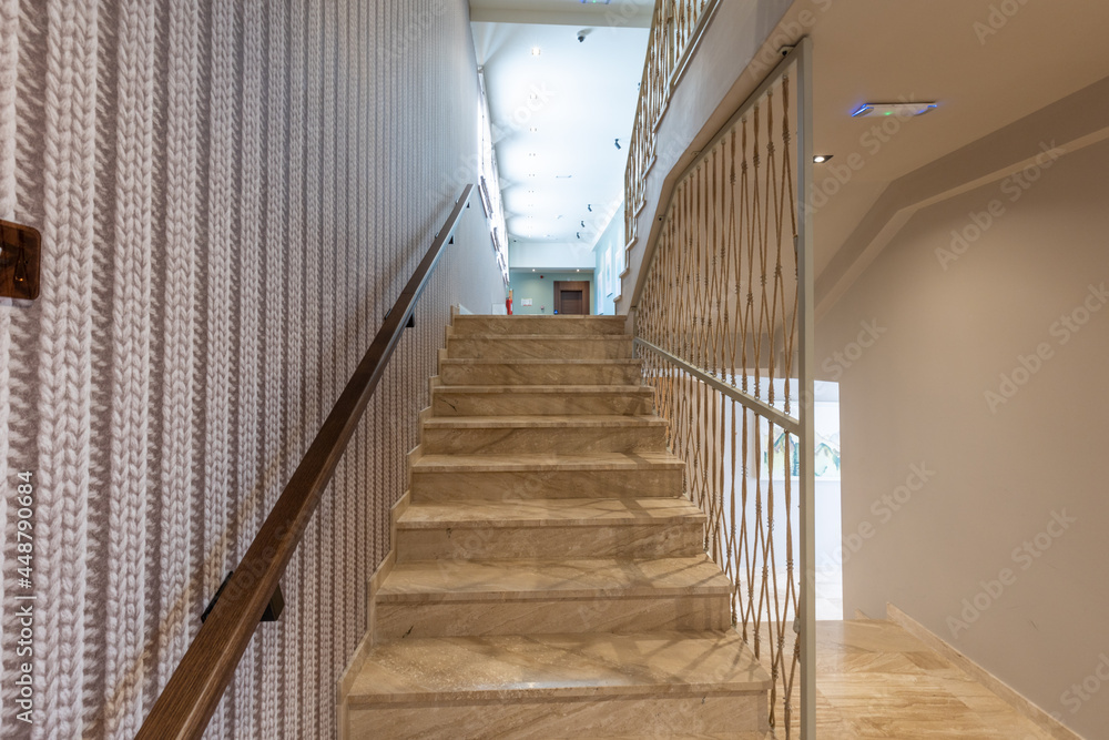 Interior of a hotel corridor with marble stairs Stock Photo | Adobe Stock