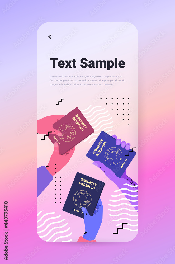 human hands holding global immunity passports risk free covid-19 re ...