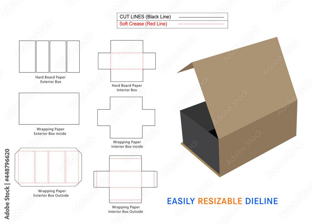 Custom Luxury rigid box, Magnetic Rigid Boxes dieline template and 3D ...