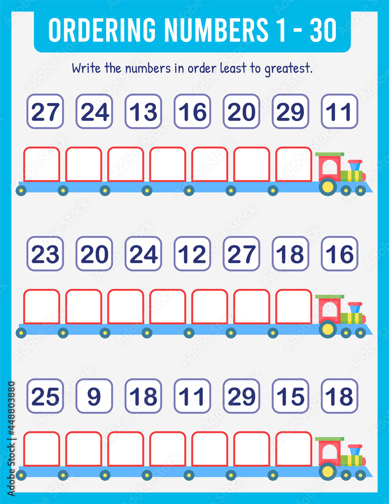 Organize the numbers from least to greatest. Math. Numbers range up to ...