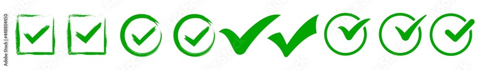 Green check mark icon set, checkmark isolated on white background ...
