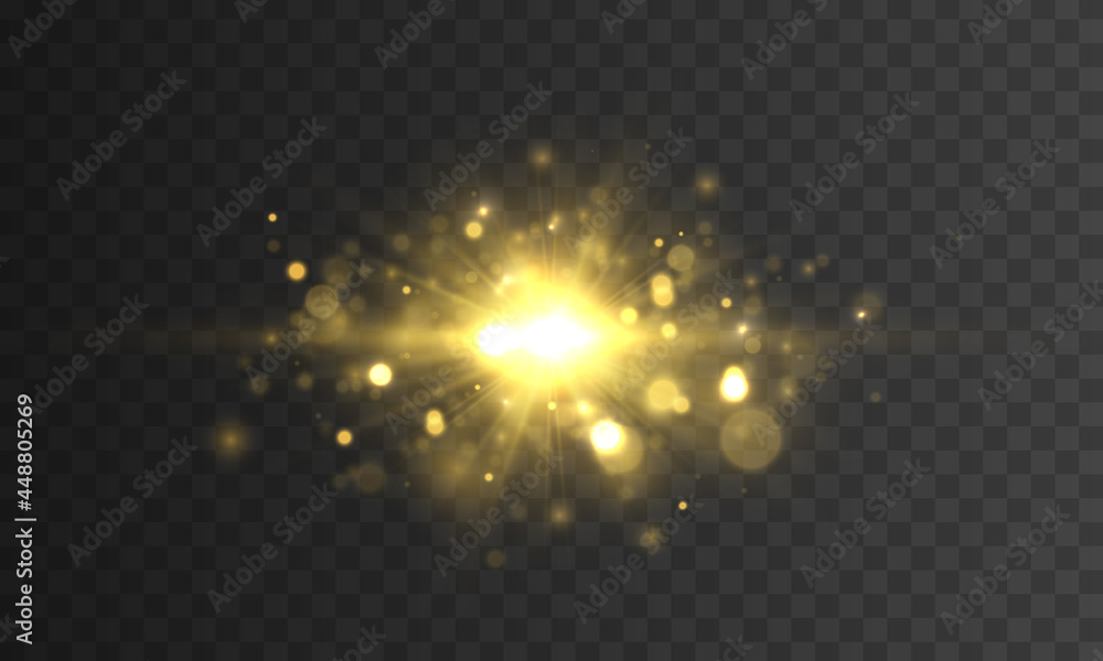 Flare with golden rays of light and magic sparkles. Bright Star ...