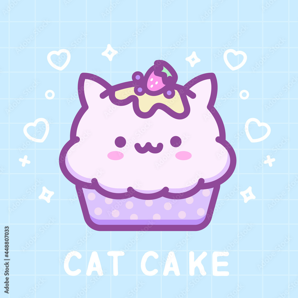 Cute cat Cupcake. Kawaii Food for Dessert. Cutie kitty Muffin Cake with ...