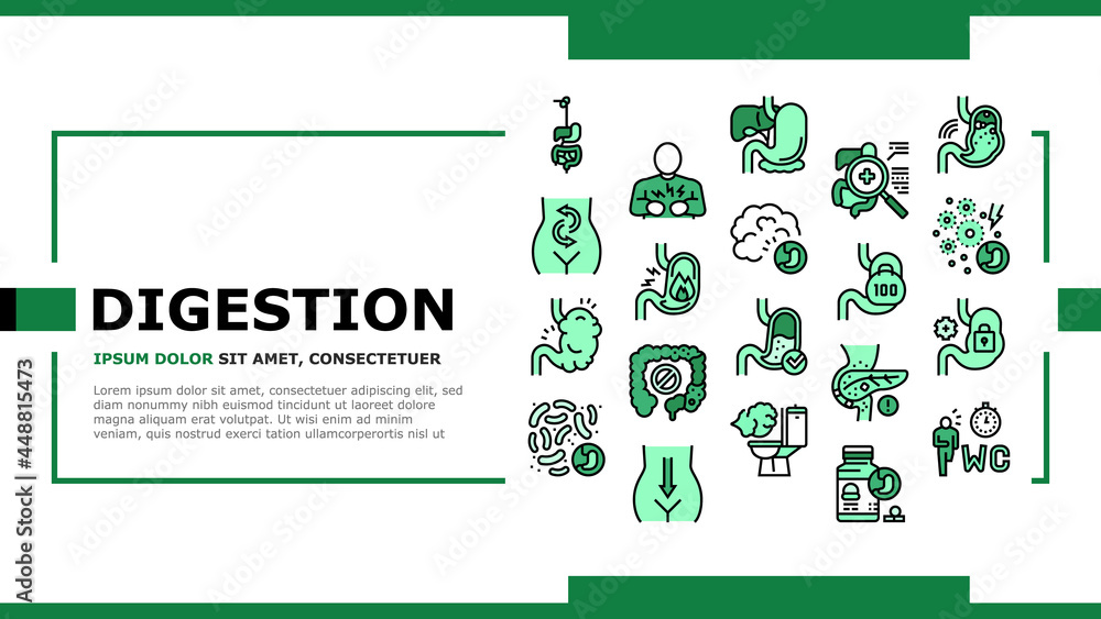 Digestion Disease And Treatment Icons Set Vector. Digestion System And ...