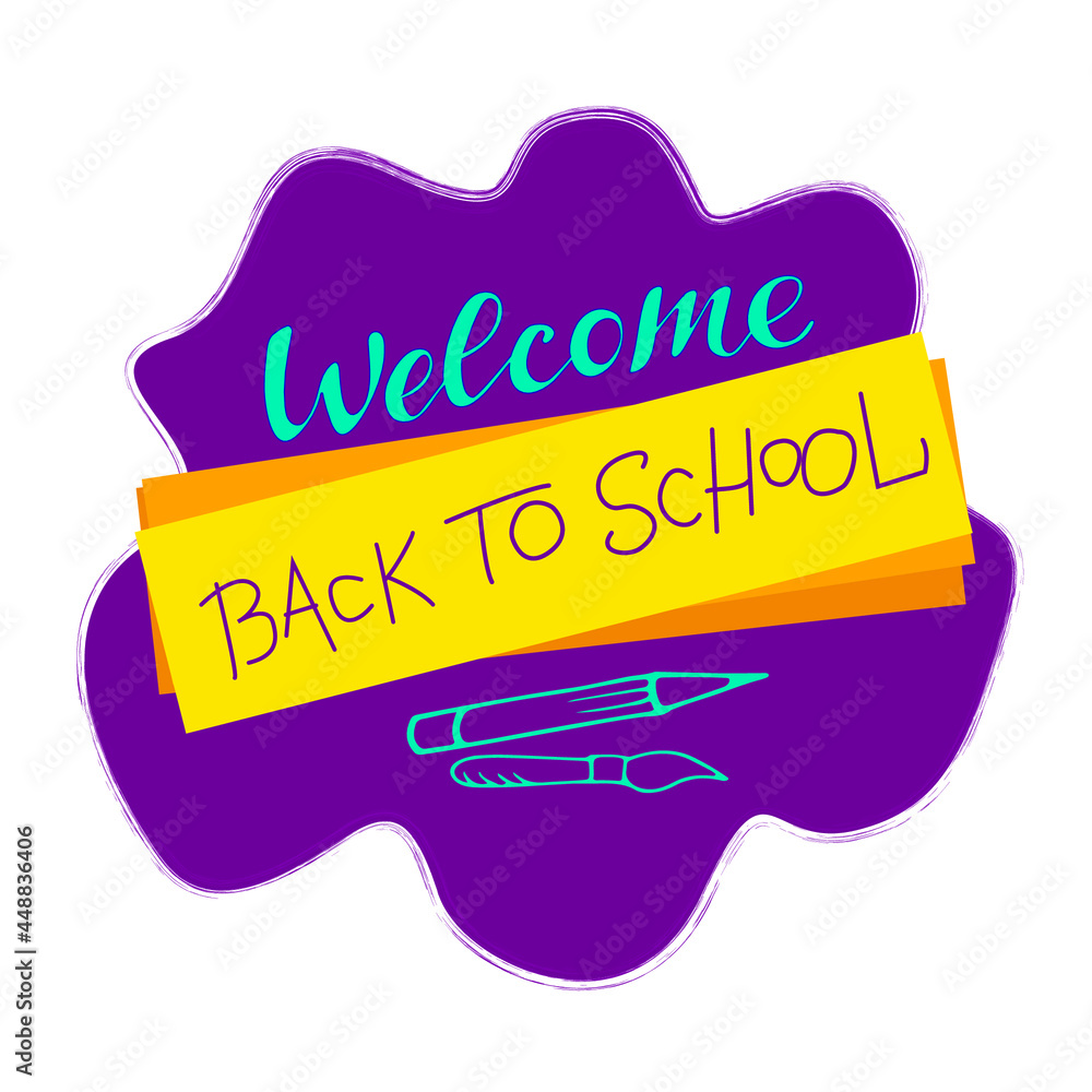 Welcome Back to School digital lettering, blue and violet letters on a ...