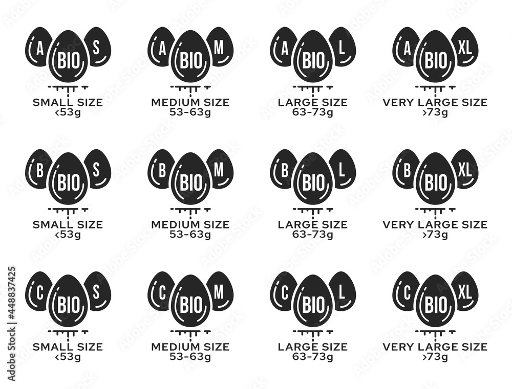Set of conceptual product stamps. Egg marking. Categories of eggs by ...