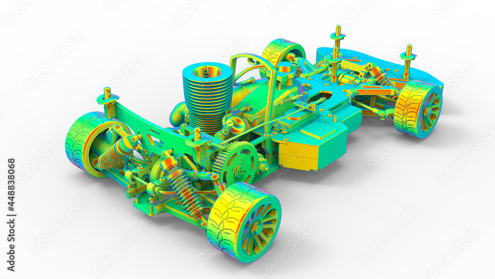 3D rendering - car chassis structure finite element analysis Stock ...