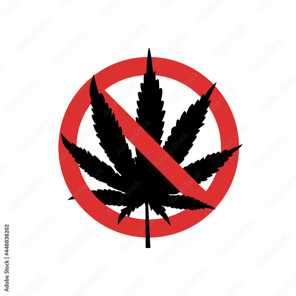 Red sign No marijuana. Black silhouette prohibiting sign with marijuana ...
