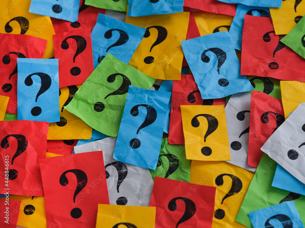 Pile of colorful paper notes with question marks Stock Photo | Adobe Stock