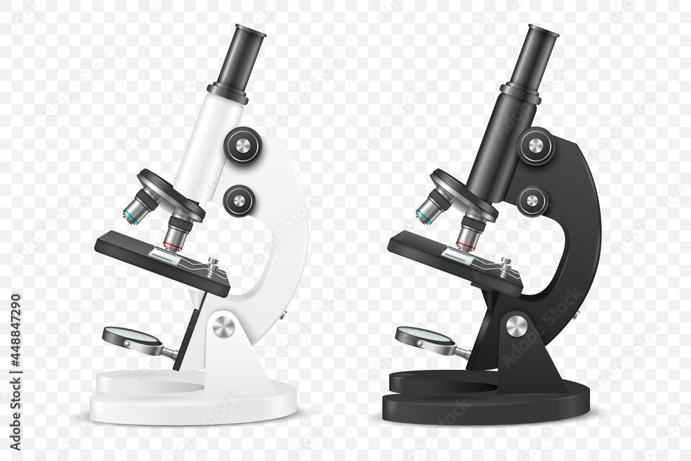 Vector 3d Realistic White, Black Laboratory, School Microscope Set ...