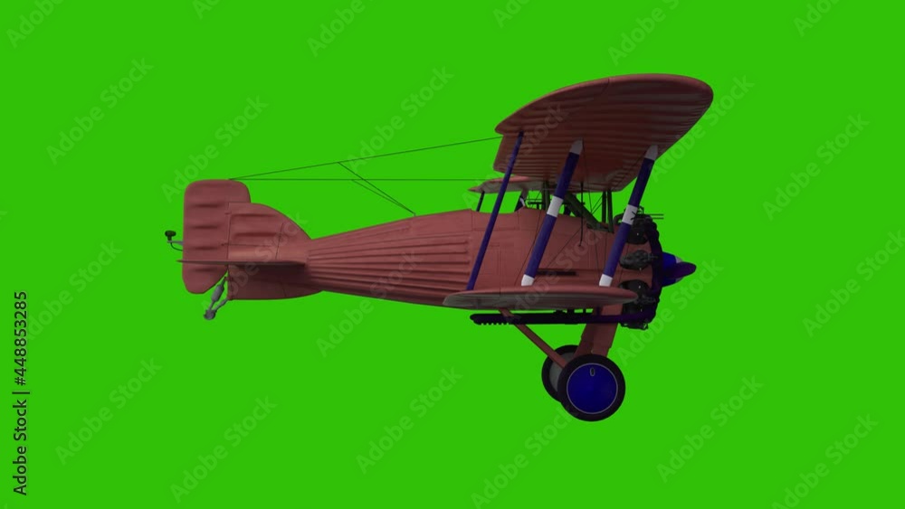 Animated propeller airplane. Realistic physics animation. Green screen ...