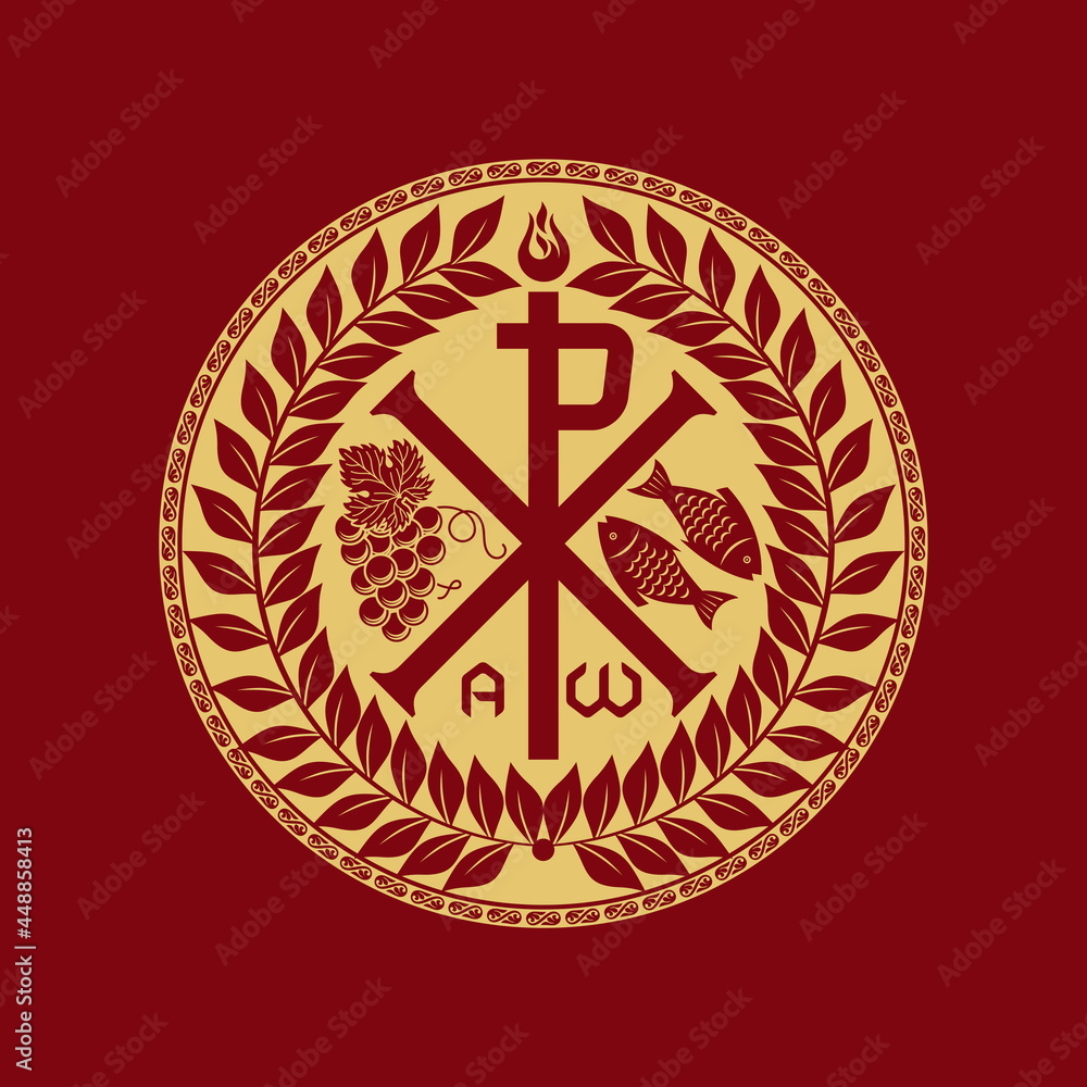 Christian illustration. Monogram of Jesus Christ - Chrismon. The fish ...