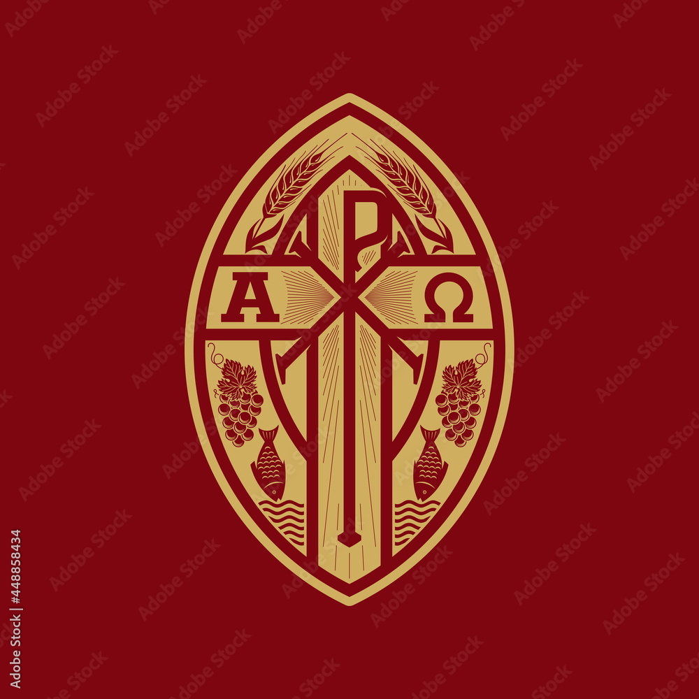 Christian illustration. Monogram of Jesus Christ - Chrismon. The fish ...