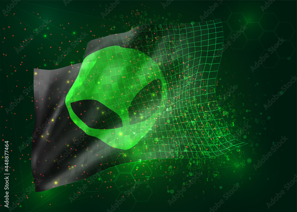green alien from space on vector 3d flag on background with polygons ...