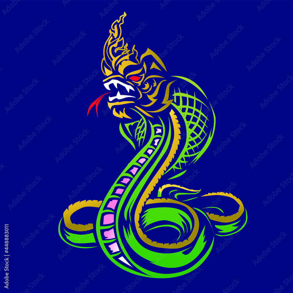 naga illustration. the snake in thai myth. Snake logo in traditional ...
