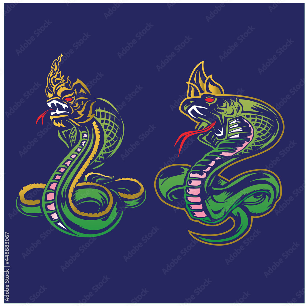 naga illustration. the snake in thai myth. Snake logo in traditional ...