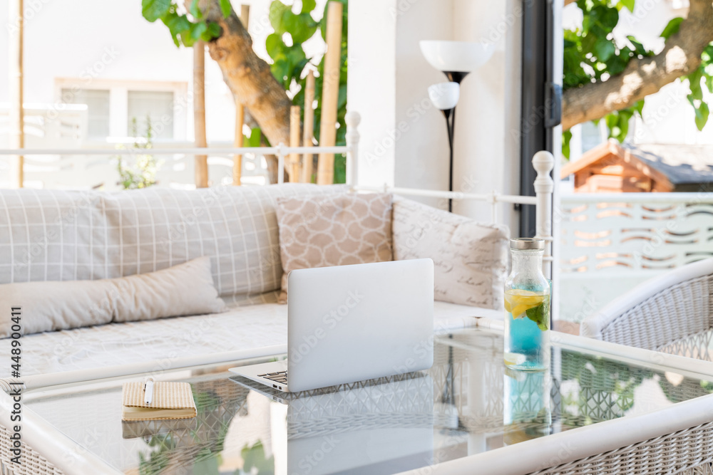 Working space at home in porch oudoors Stock Photo | Adobe Stock