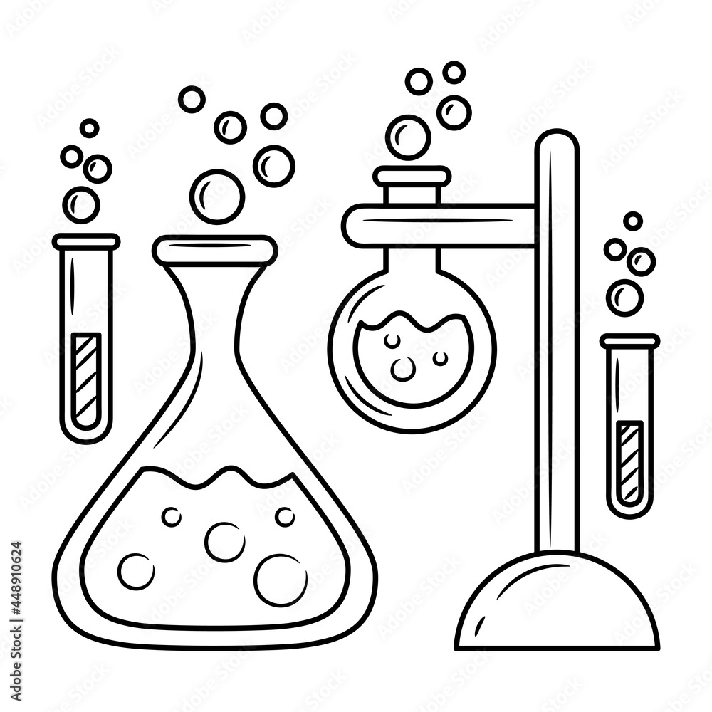 Science lab beakers and test tubes vector illustration with simple hand ...