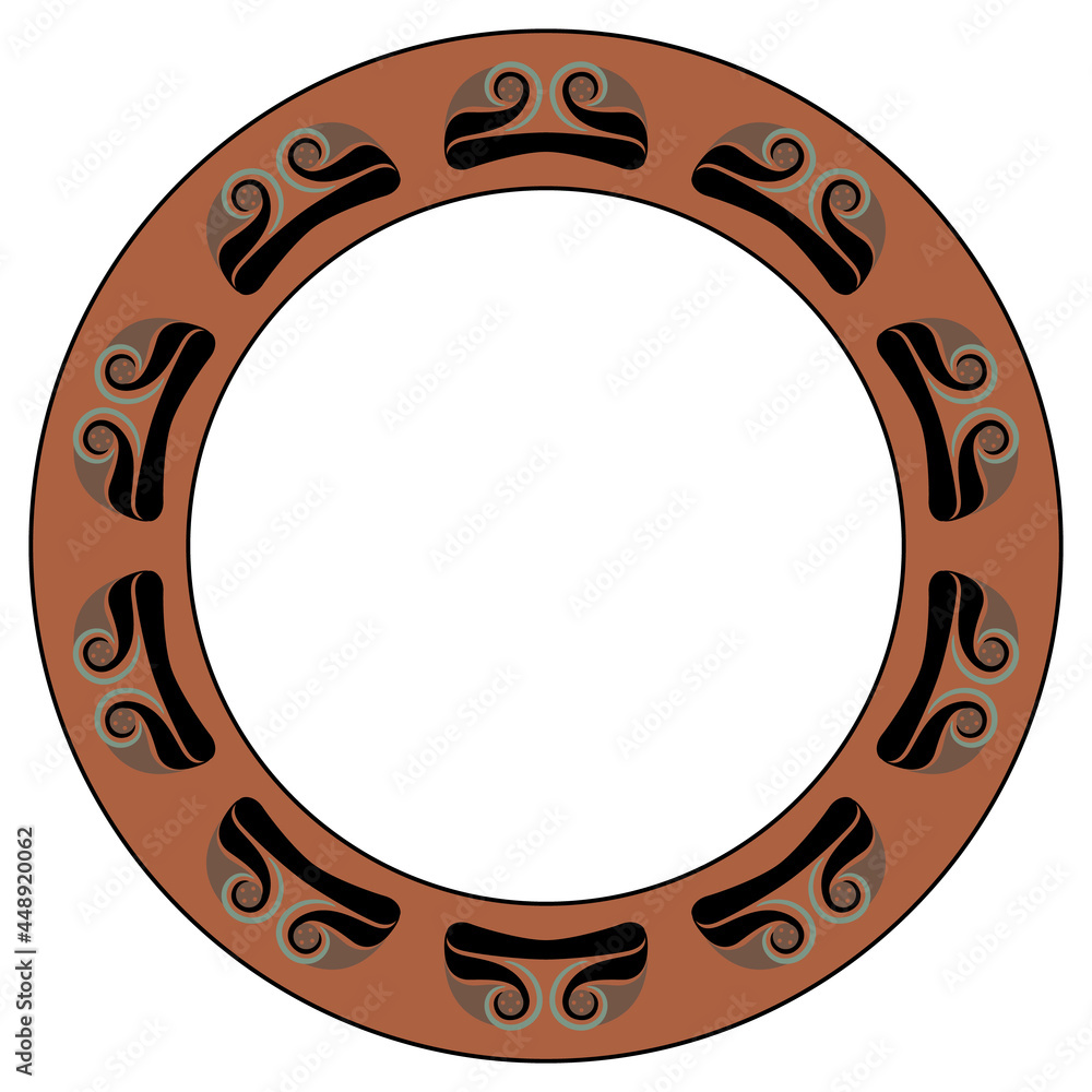 Round ethnic frame with Native American spiral motifs of Aleut Indians ...
