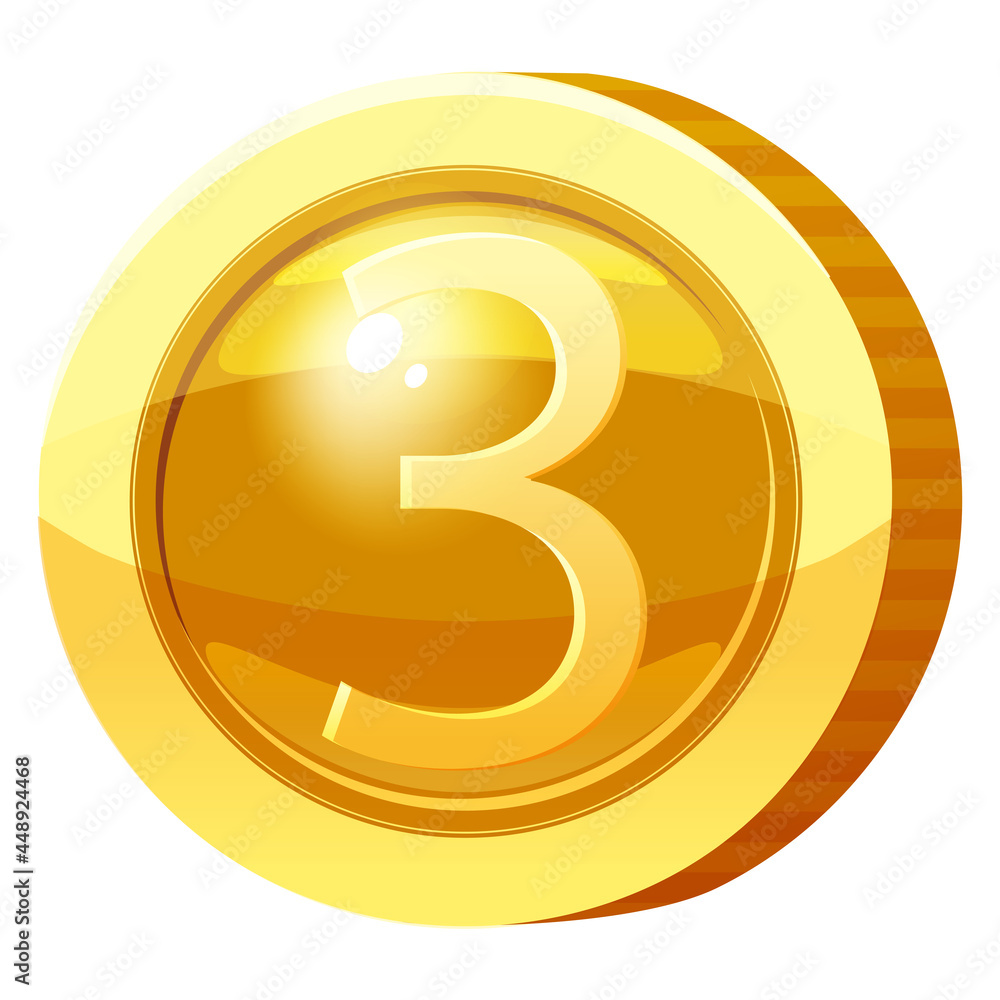 Vetor de Gold Medal Coin Number 3 symbol. Golden token for games, user ...