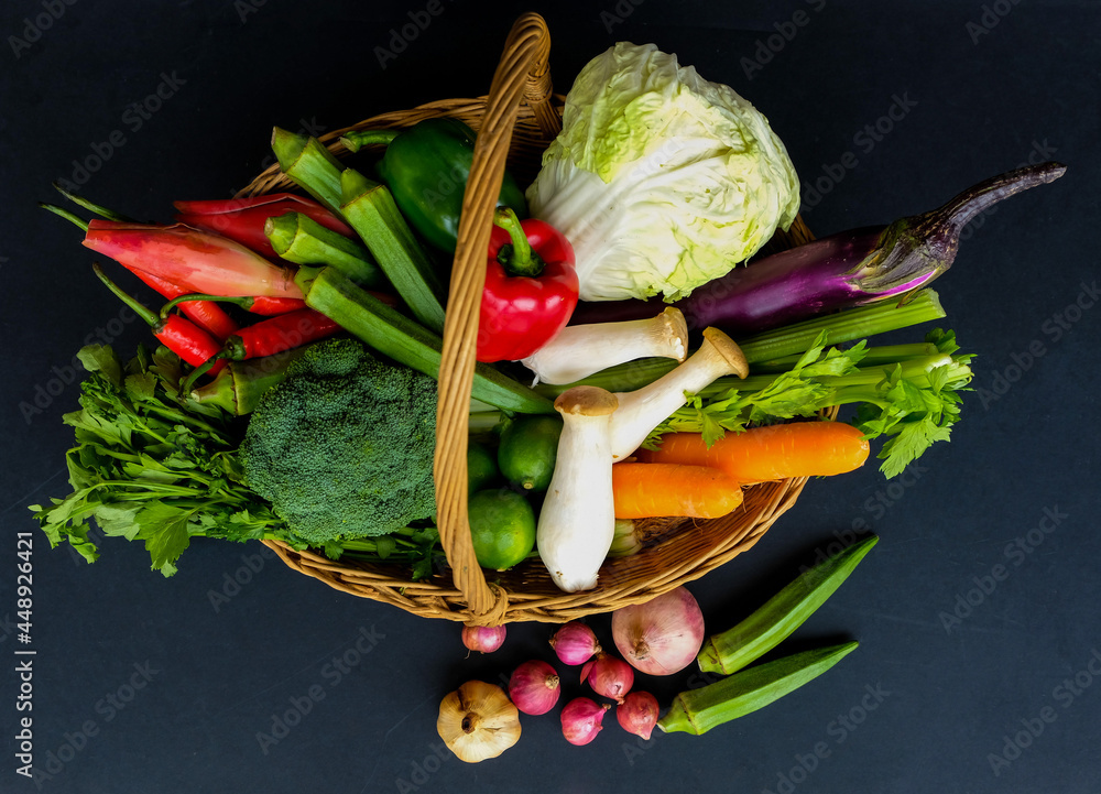 Common fresh farm produce at the wet market. Asian Greens. Local and ...