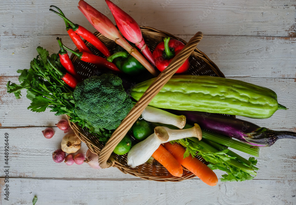 Common fresh farm produce at the wet market. Asian Greens. Local and ...
