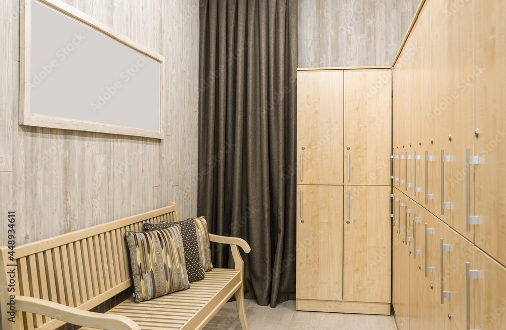 Dressing room interior with wardrobe and bench Stock Photo | Adobe Stock