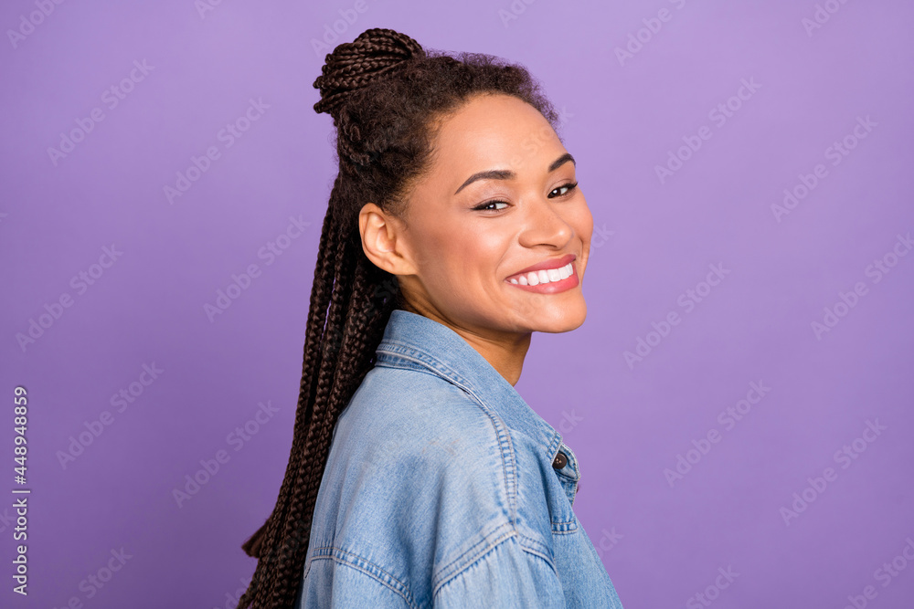 Profile side view portrait of attractive cheerful brunette girl posing ...