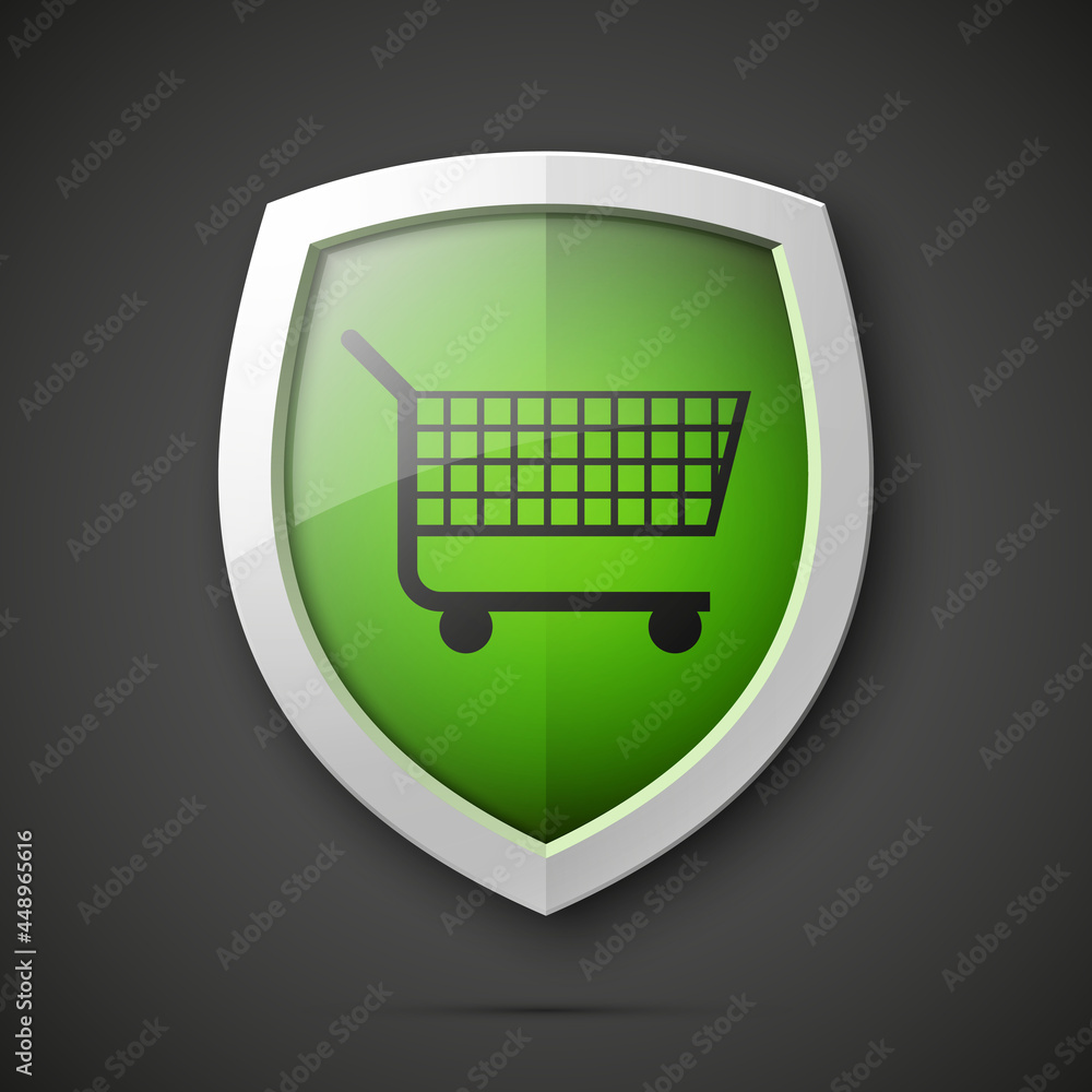 Protected guard shield & supermarket trolley icon. Security Shopping ...