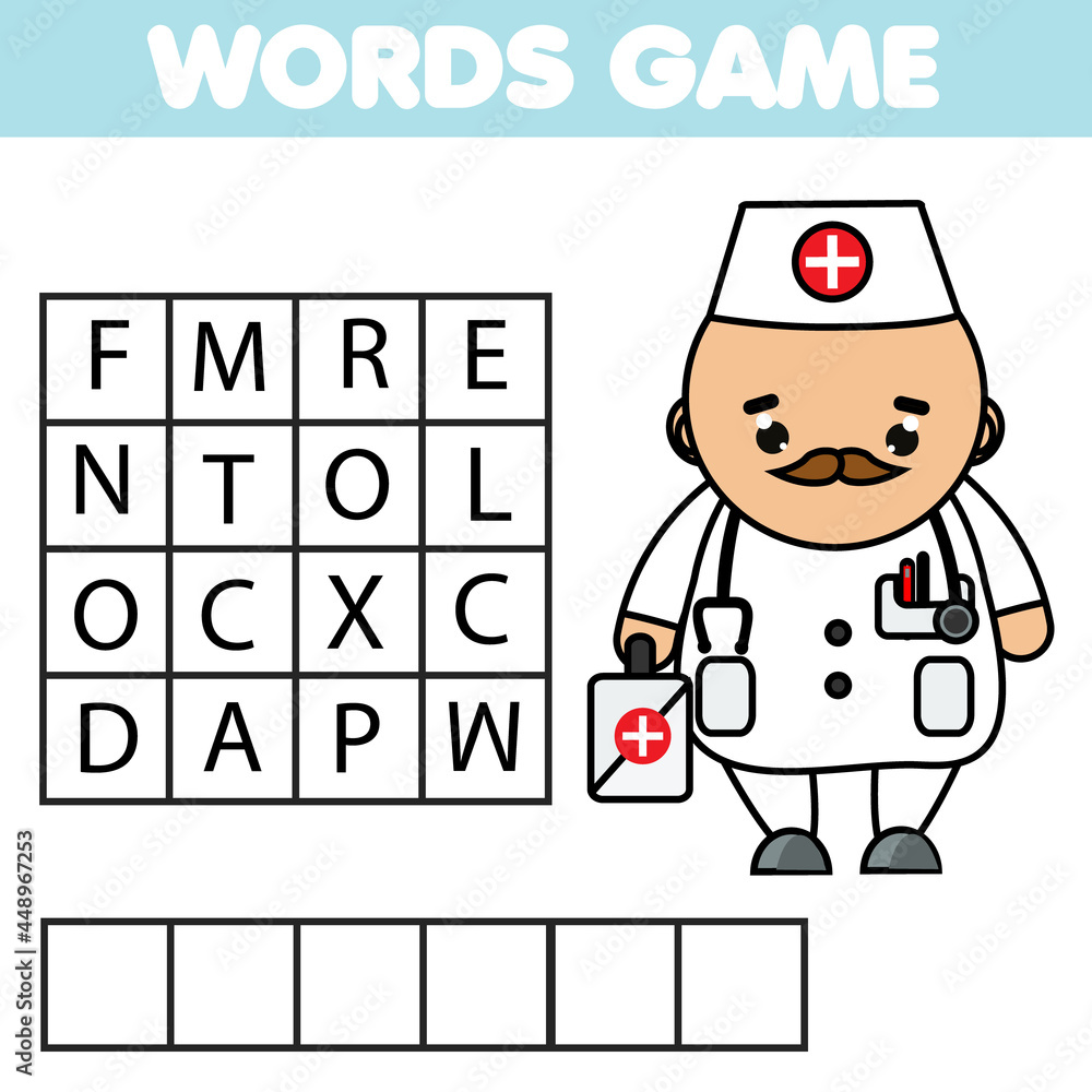Educational game for children. Learning Job and work theme word search ...