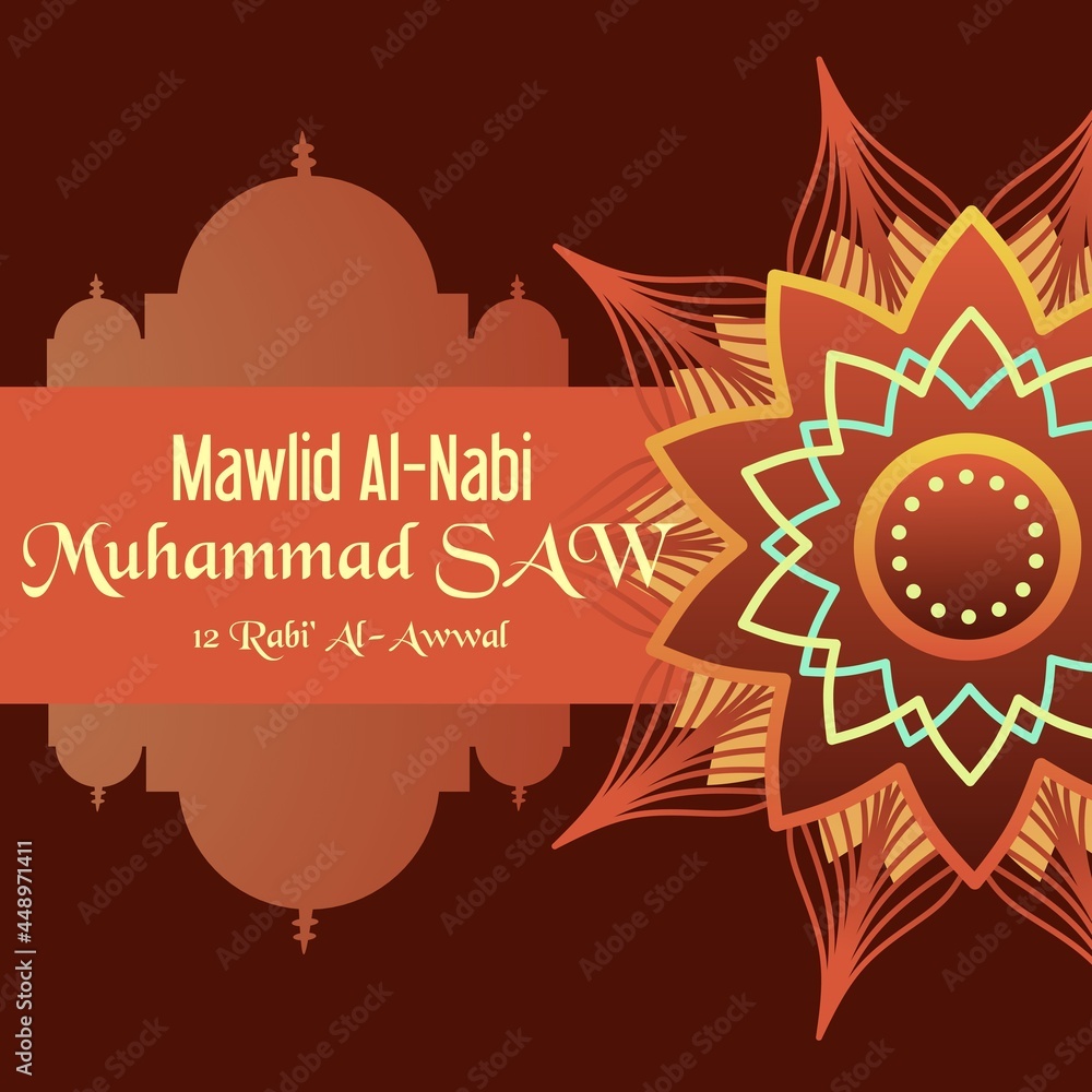 Birthday of Prophet Muhammad illustration design for greeting cards ...