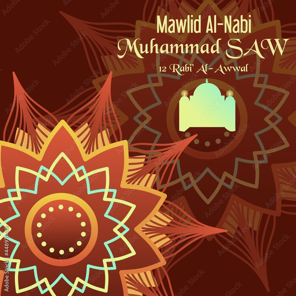 Birthday of Prophet Muhammad illustration design for greeting cards ...