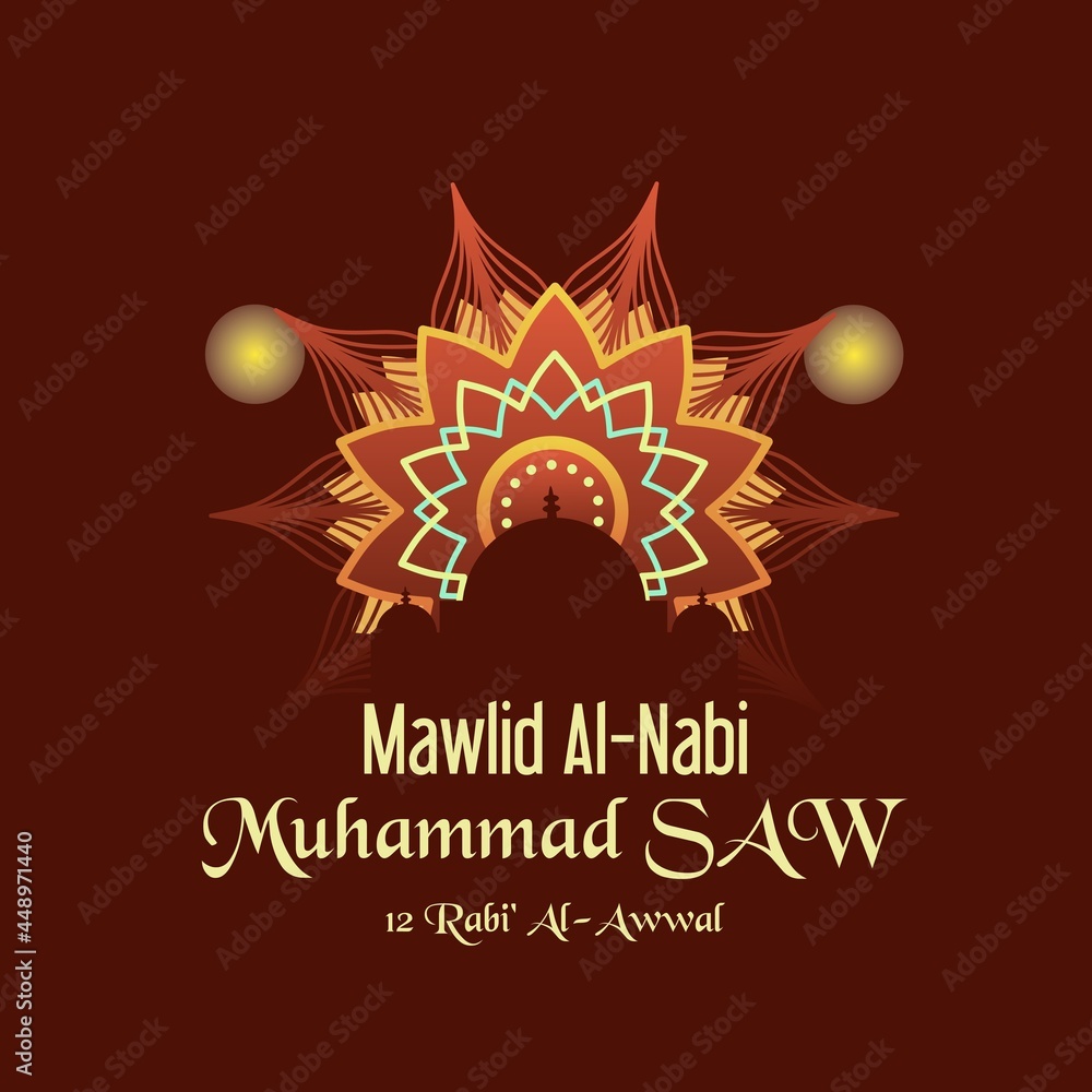 Birthday of Prophet Muhammad illustration design for greeting cards ...
